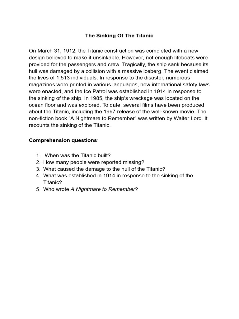 The Sinking Of The Titanic | PDF