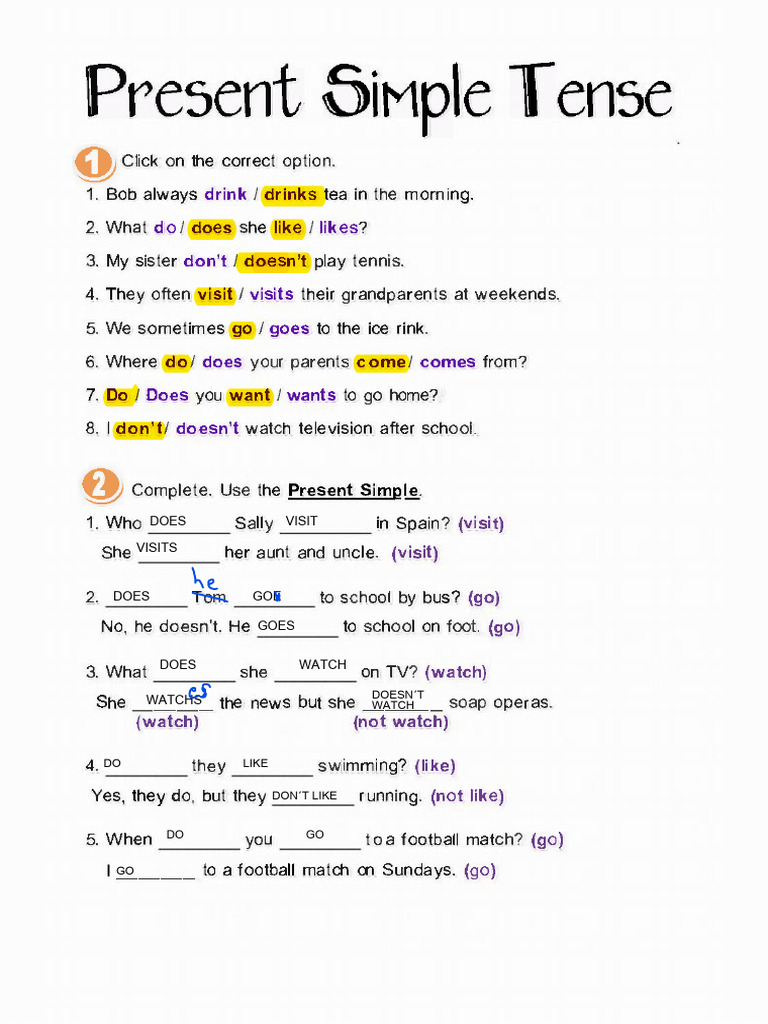 EJERCICIOS PRESENT SIMPLE | PDF