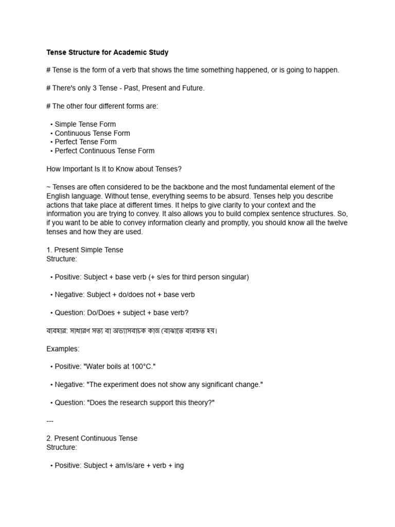 Academic Tense Structure Guide | PDF | Verb | Grammatical Tense