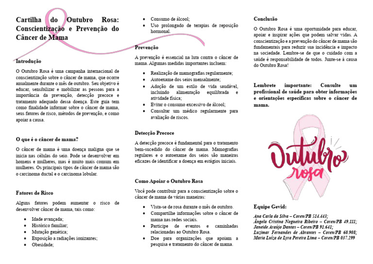 Cartilha Do Outubro Rosa | PDF | Câncer | Câncer de mama