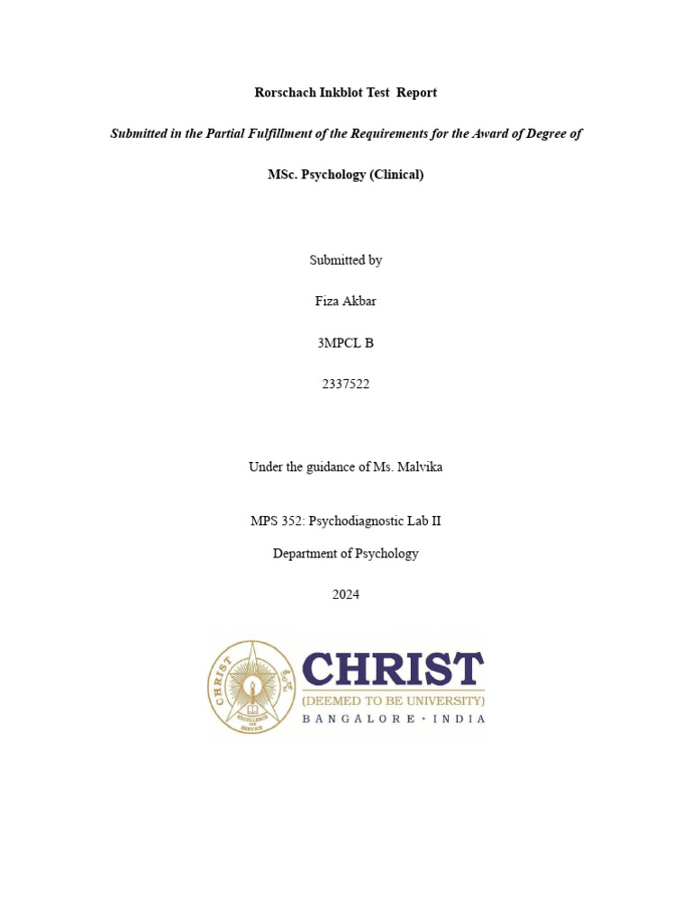 Rorschach Inkblot Test Report | PDF | Emotions | Affect (Psychology)