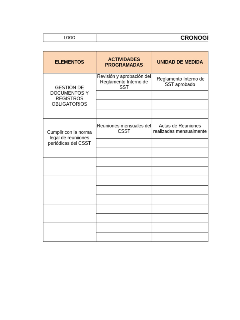 Modelo Plan de Trabajo y Cronograma Anual de CSST - V2 | PDF