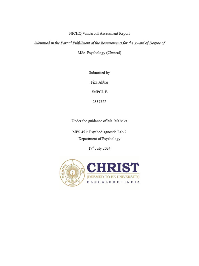 NICHQ Vanderbilt ADHD Assessment Report | PDF | Attention Deficit ...