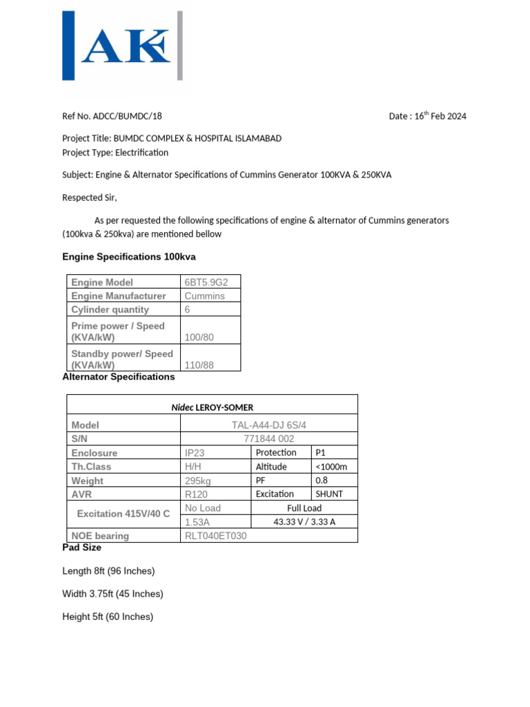 18 Letter To ADCC Gen Set Specs | PDF | Electrical Engineering ...