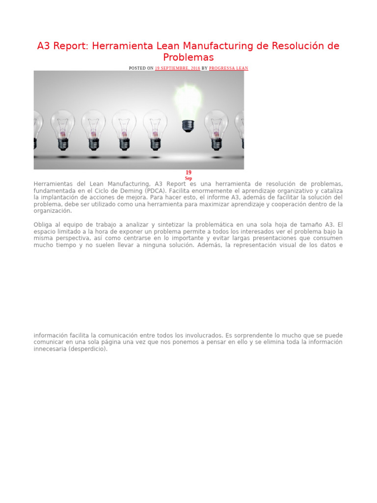 Informe A3: Herramienta Lean para Problemas | PDF | Lean Manufacturing ...