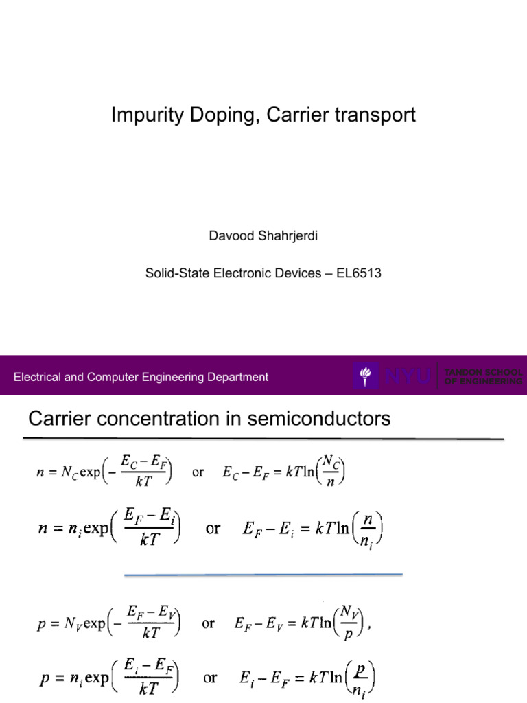Lecture 3 - EL6513 | PDF | Semiconductors | Doping (Semiconductor)