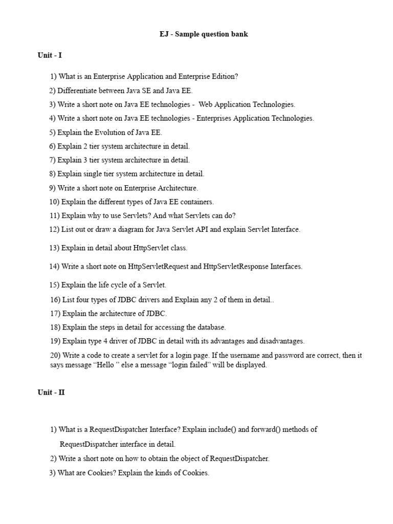 TYIT - EJ - Question Bank 2024-25 | PDF | Software Engineering | Java Enterprise Platform