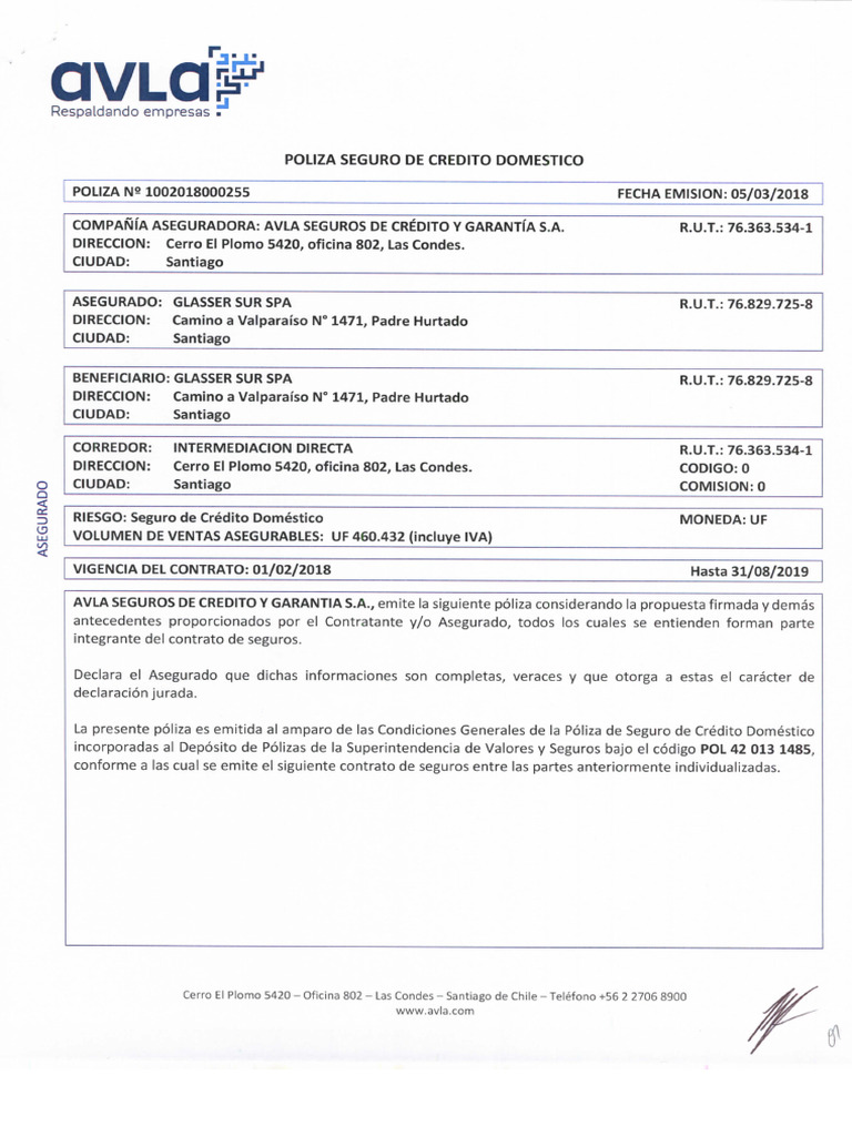 Poliza de Seguros Avla | PDF