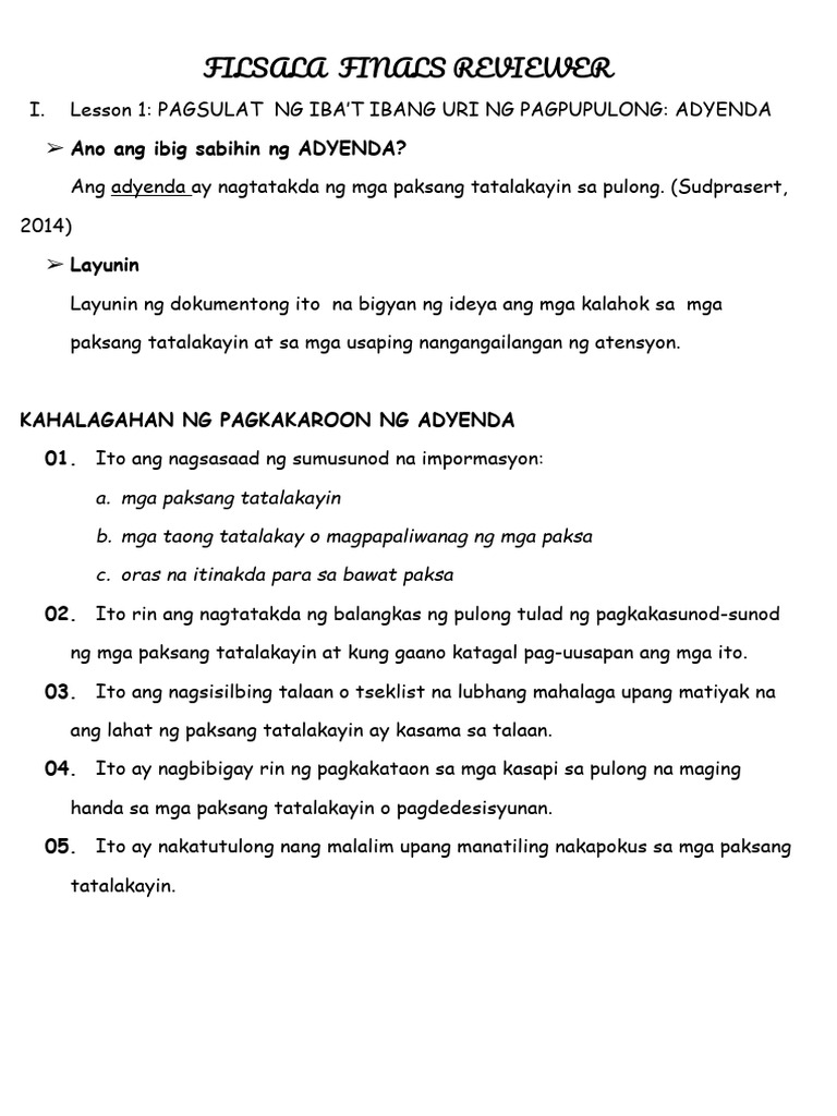 FilSaLa Finals Reviewer | PDF