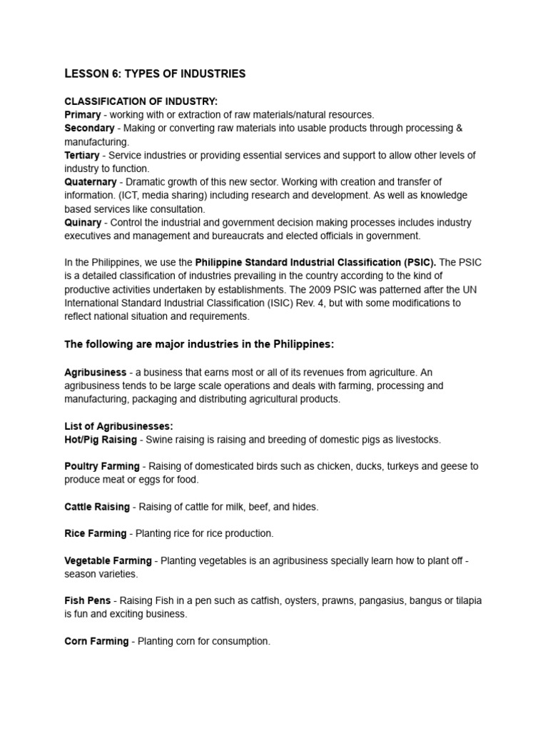 Types of Industries Explained | PDF | Swot Analysis | Consumption ...
