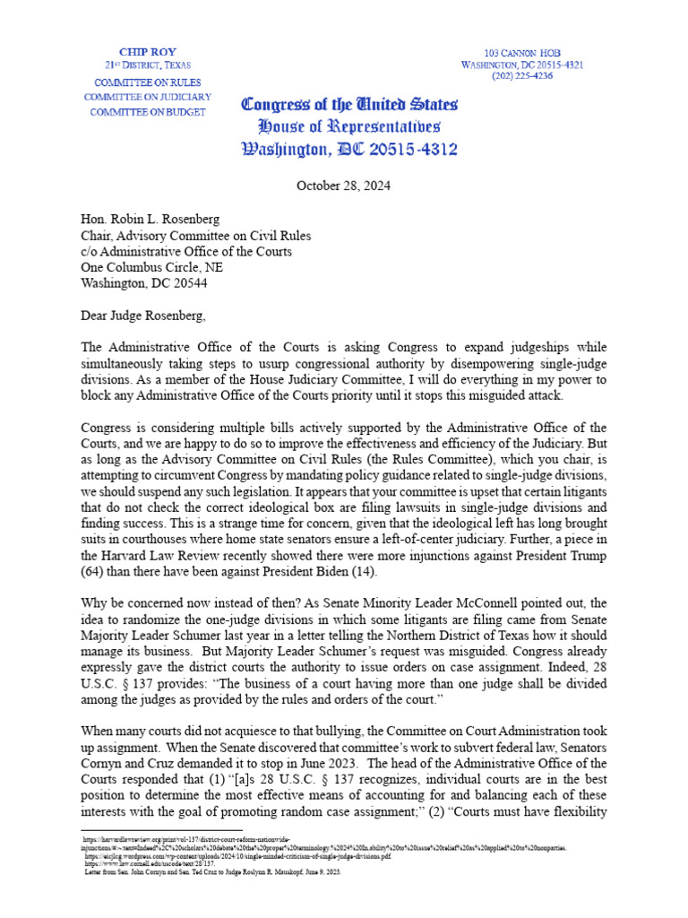 Roy - Letter To Judge Rosenberg - FINAL | PDF | American Government ...