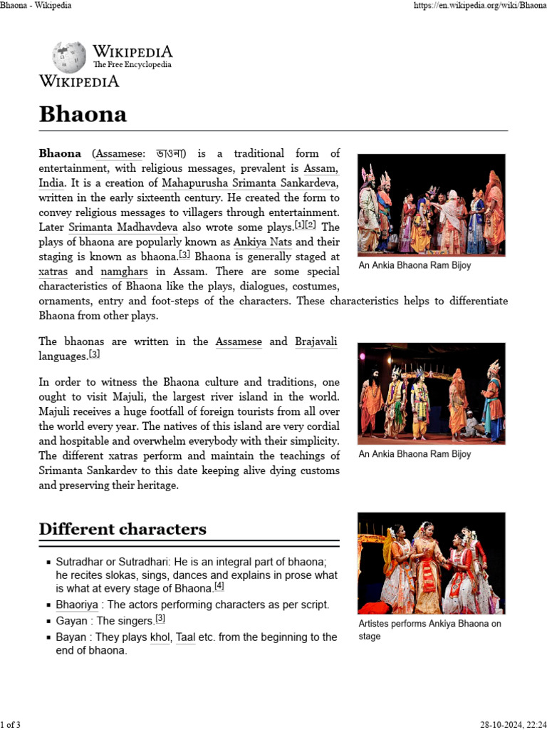 Bhaona - Wikipedia | PDF | Theatre