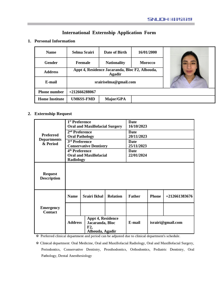 International Externship Application Form - Selma Srairi | PDF ...