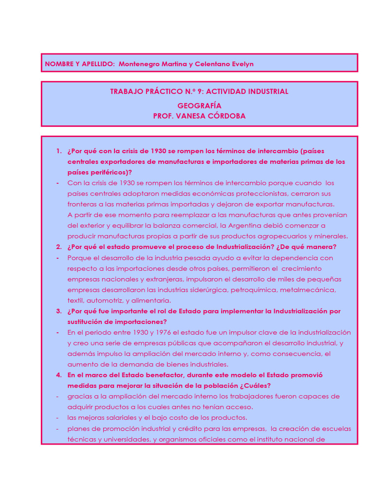 Actividad Industrial Tp9 | PDF | Economias