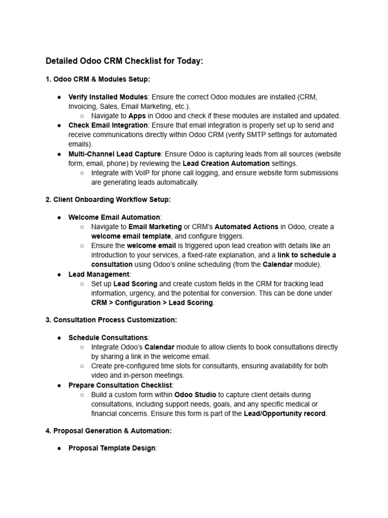 Detailed Odoo CRM Checklist For Today | PDF | Customer Relationship ...