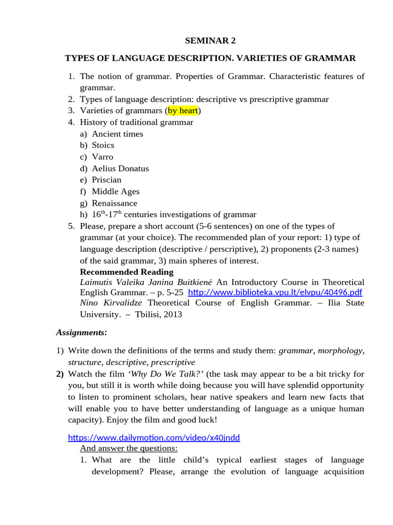 Language Description and Grammar Types | PDF | Grammar | Verb
