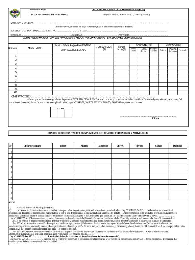De Incompatibilidad F-031 | PDF