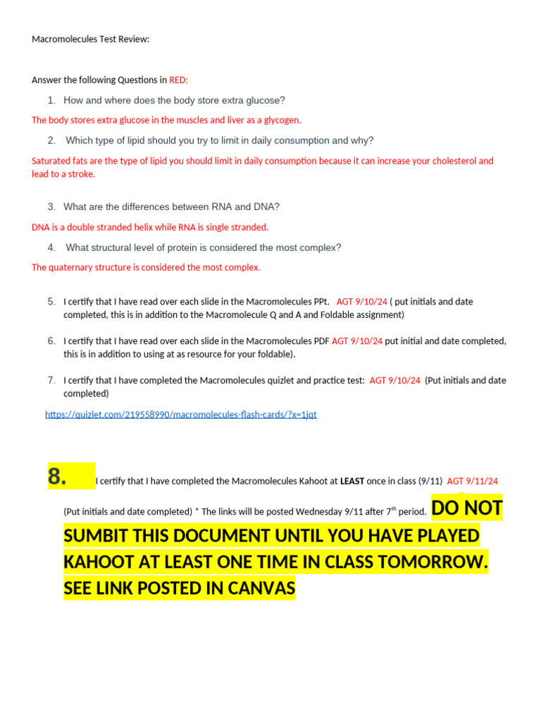 Macromolecules Test Review-6 | PDF