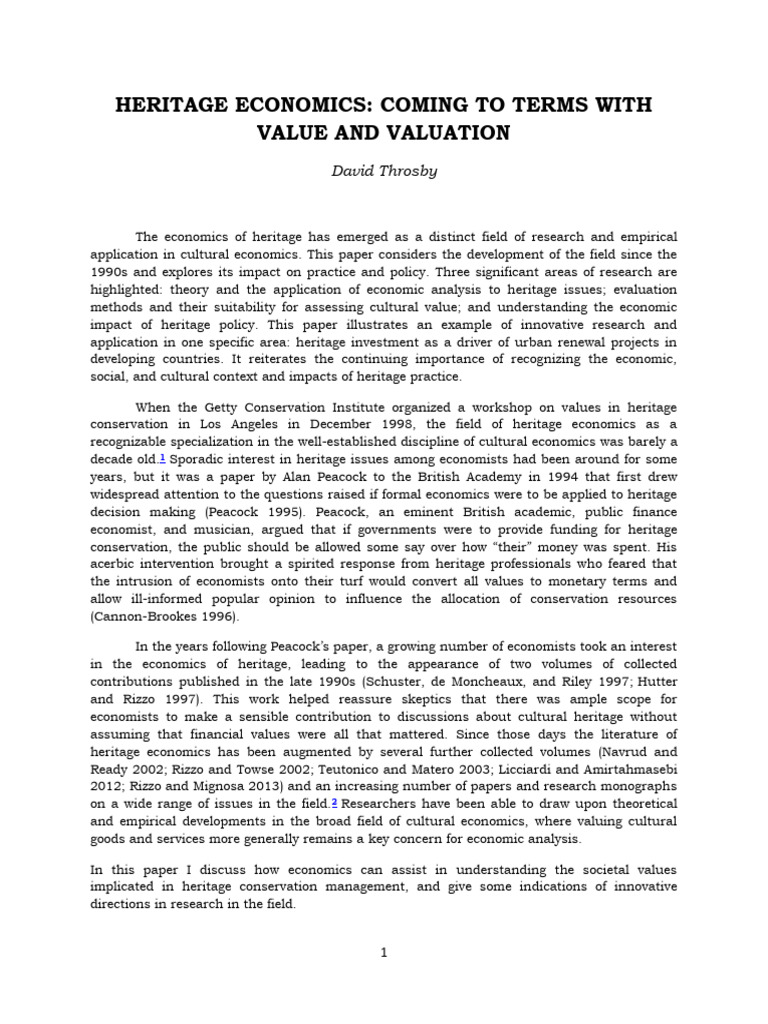 Heritage Economics: Value and Valuation | PDF | Survey Methodology ...