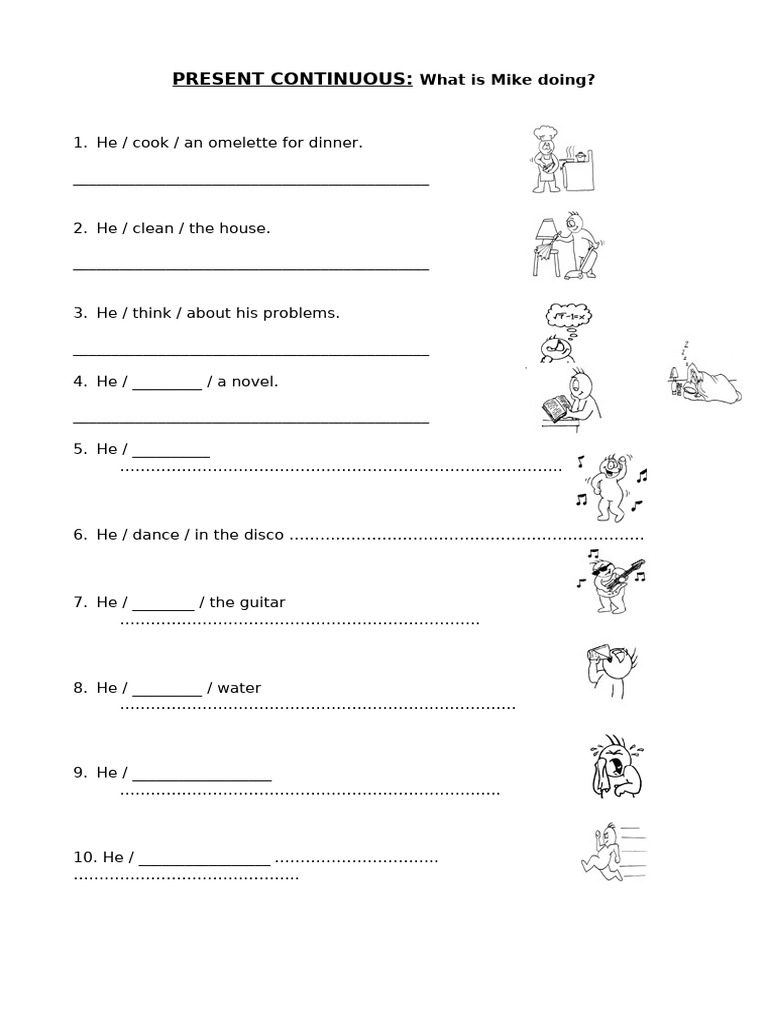 Present Continuous Exercises for Mike | PDF | Language Arts & Discipline