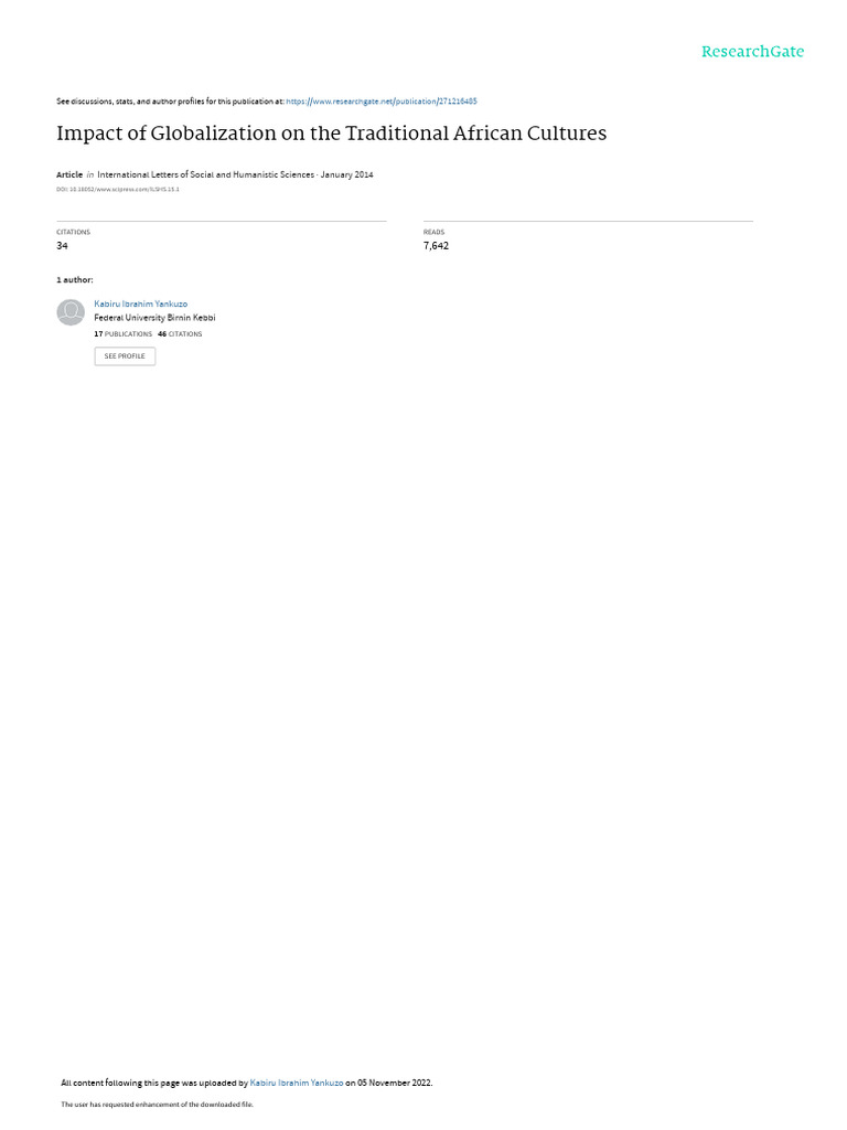 Impact of Globalization On The Traditional African | PDF ...