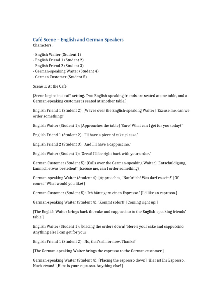 Café Scene: English & German Dialogue | PDF | Caffeinated Drinks | Coffee