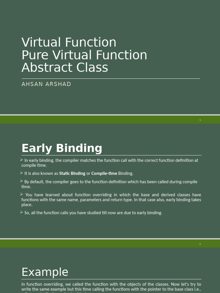 Virtual, Pure Virtual Functions and Abstract Class | PDF | Class ...