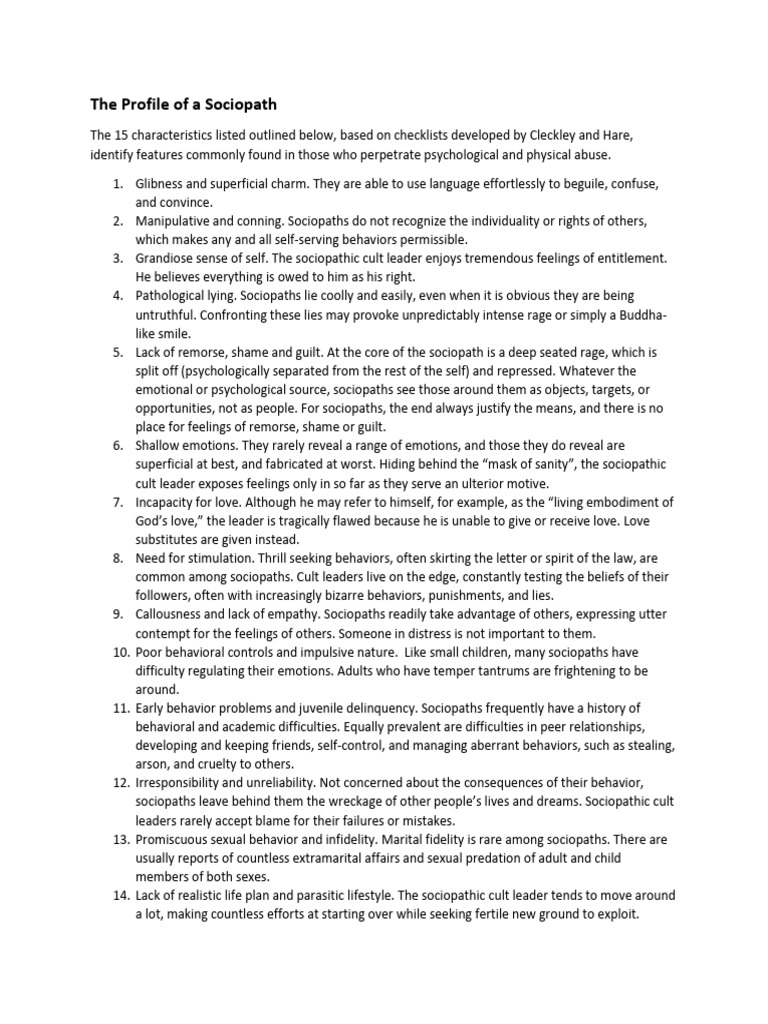 15 Traits of Sociopaths Explained | PDF | Psychopathy | Infidelity