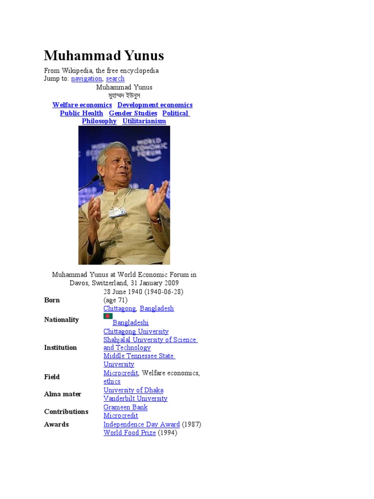 Muhammad Yunus: Microcredit Pioneer | PDF | Grameen Bank | Microcredit