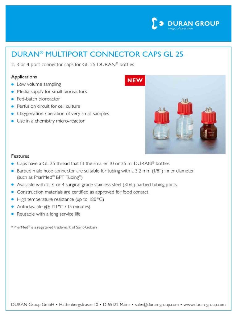 DURAN Multiport Connector Caps GL 25 EN | PDF | Screw