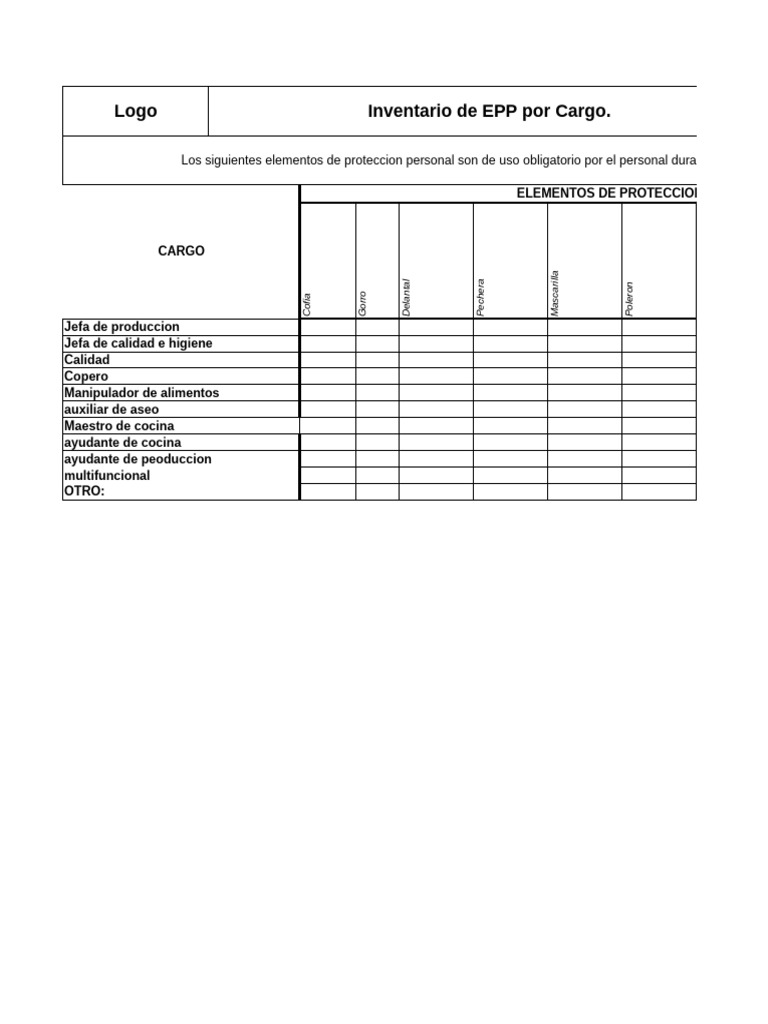 Logo Inventario de EPP Por Cargo | PDF