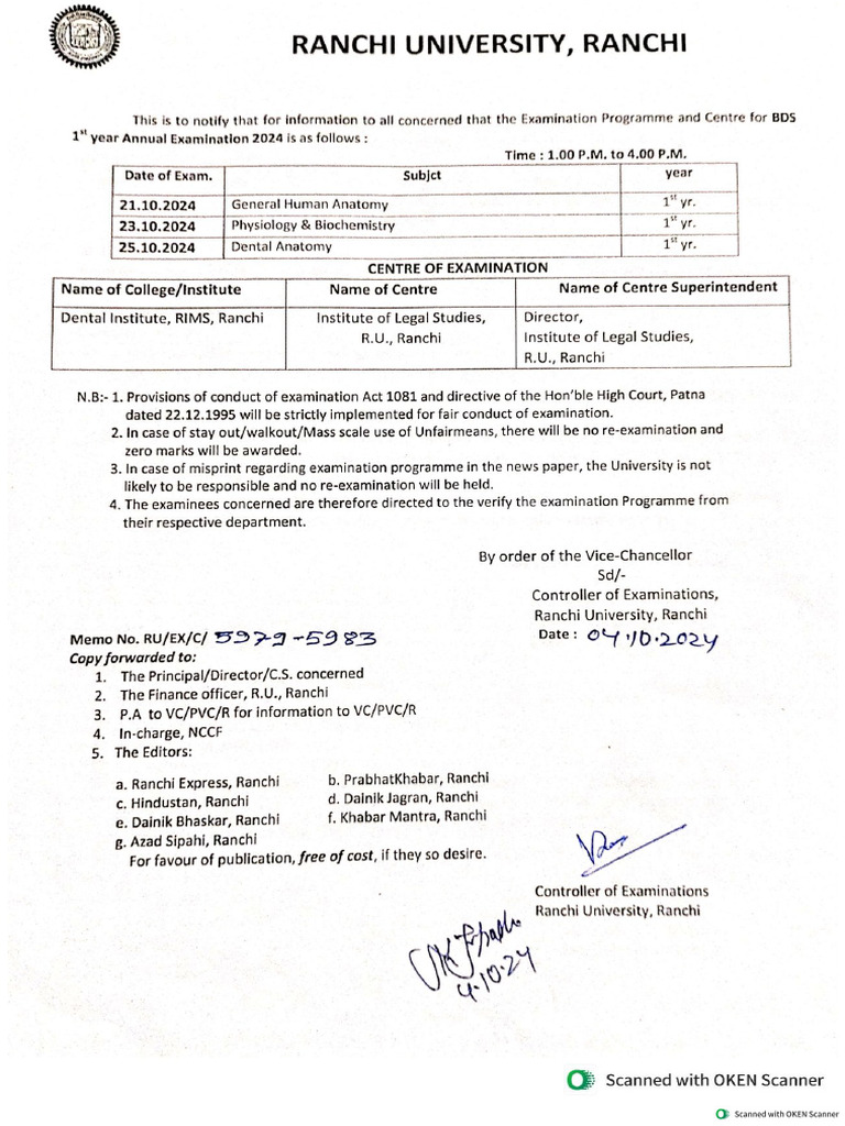 Bds 1st Year Exam Program | PDF