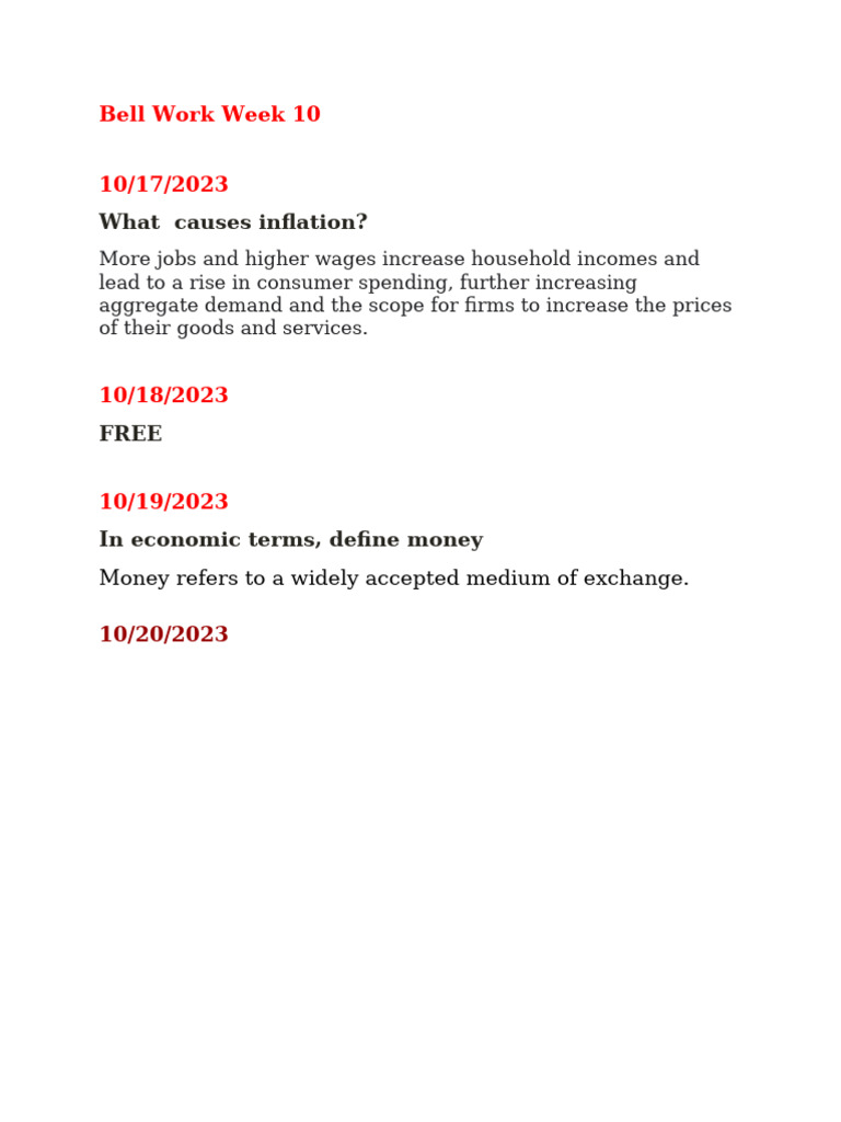 Bell Work Week 10 | PDF