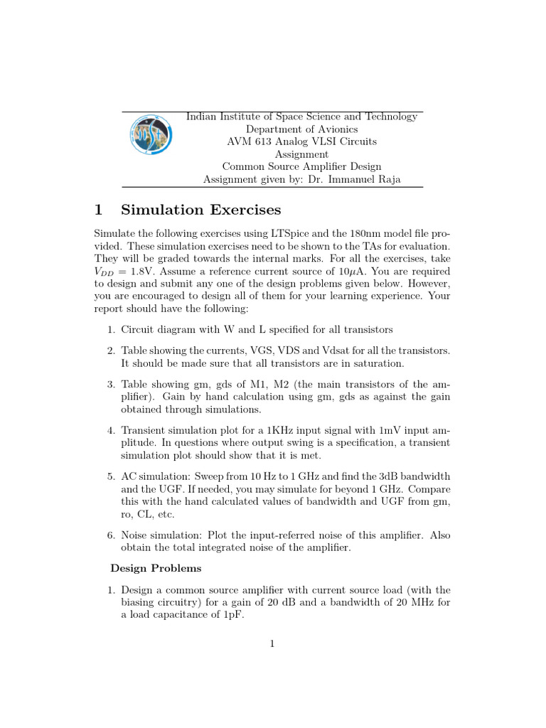 Common Source Design Exercise | PDF | Amplifier | Electronic Circuits