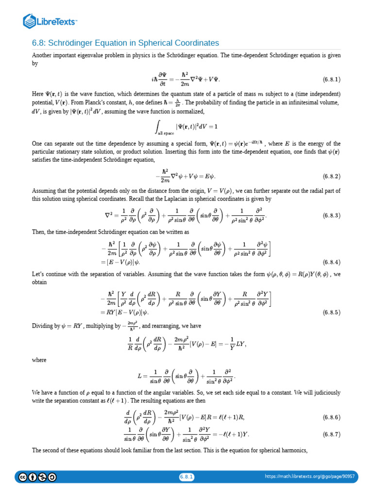 6 08 Schrodinger Equation In Spherical Coordinates Pdf Schrödinger