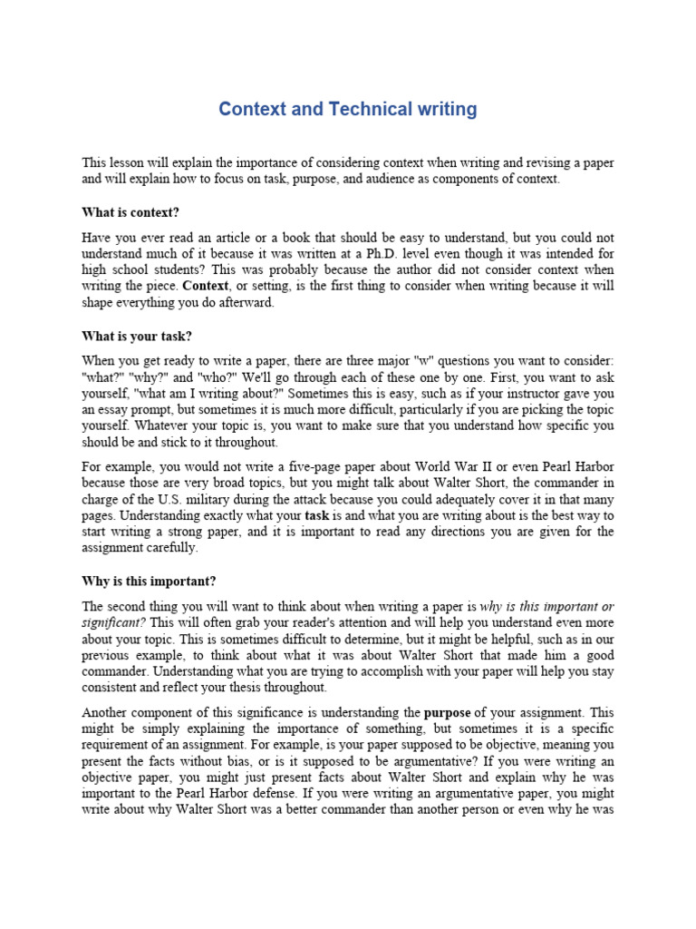 Context & Technical Writing | PDF | Thesis | Cognition