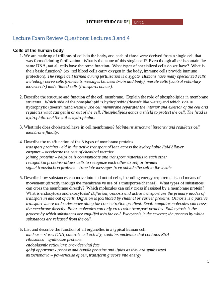 Biology Guided Notes Unit 1 Part 2-1 | PDF | Cell Membrane | Cell (Biology)