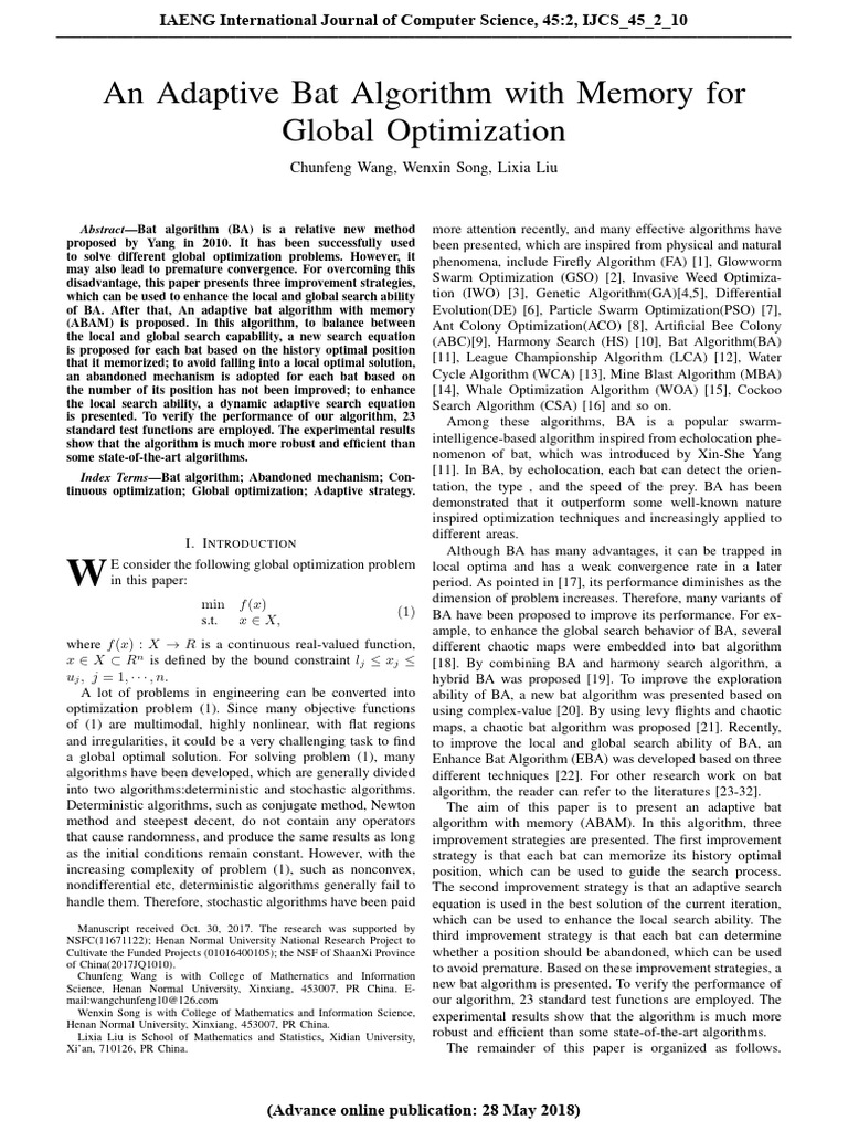 Adaptive Bat Algorithm for Optimization | PDF | Mathematical Optimization | Mathematics