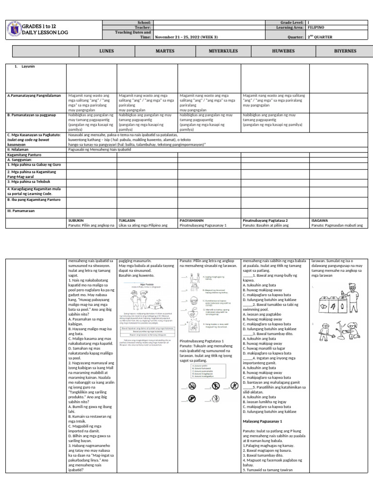 DLL - Filipino 1 - Q2 - W3 | PDF