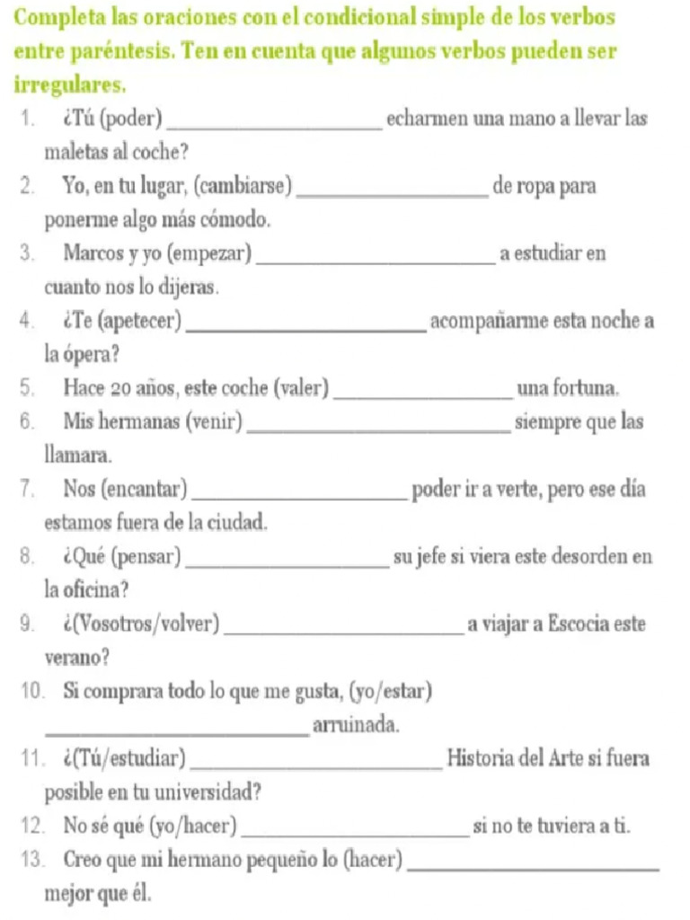 Condicional Spanish Excercises | PDF