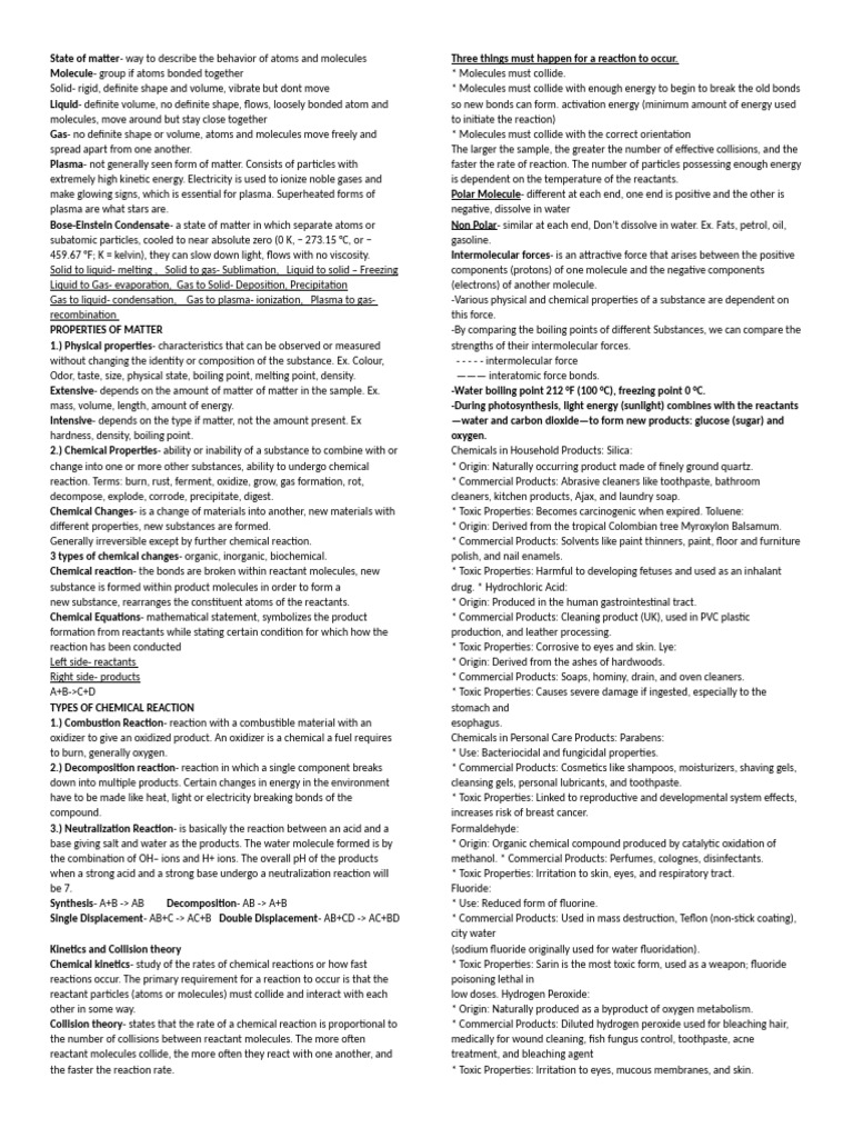 Physical Science Reviewer | PDF | Chemical Reactions | Gases