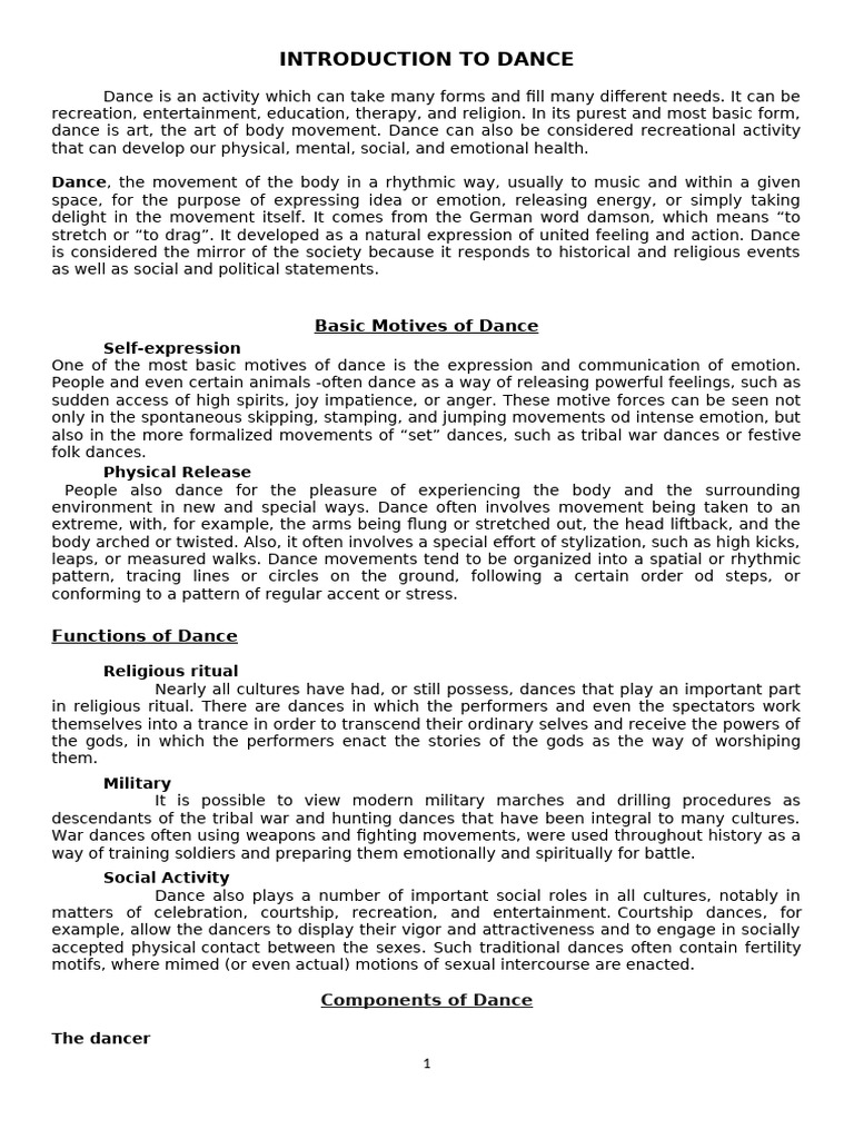 Introduction To Dance | PDF | Dances | Rhythm