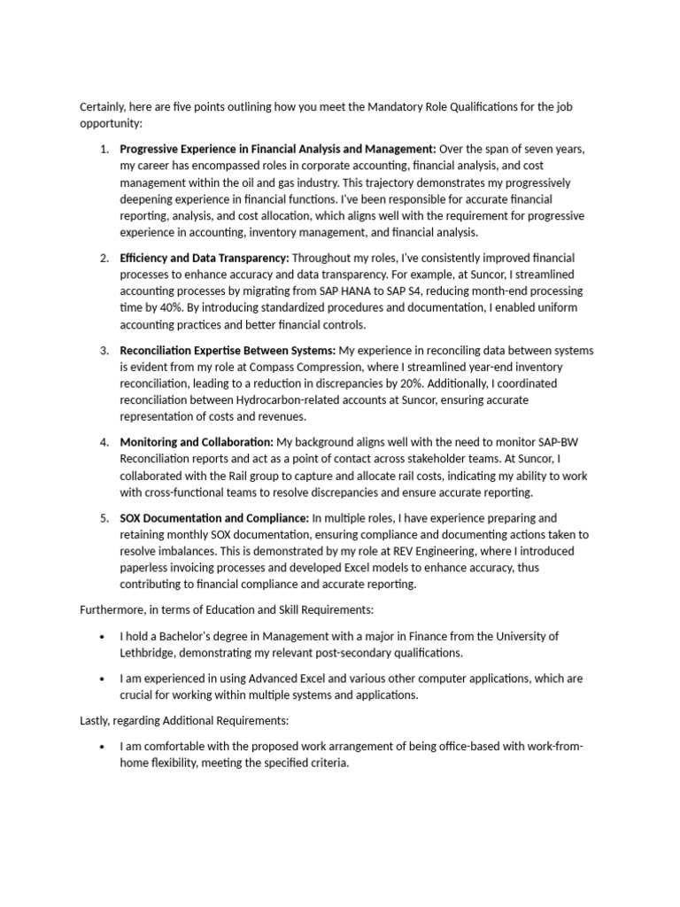 Cenovus Matrix Answers For Business Analyst Position | PDF | Business