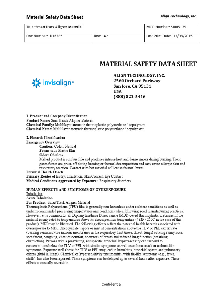 MSDS SmartTrack Aligner Material | PDF | Resource Conservation And ...