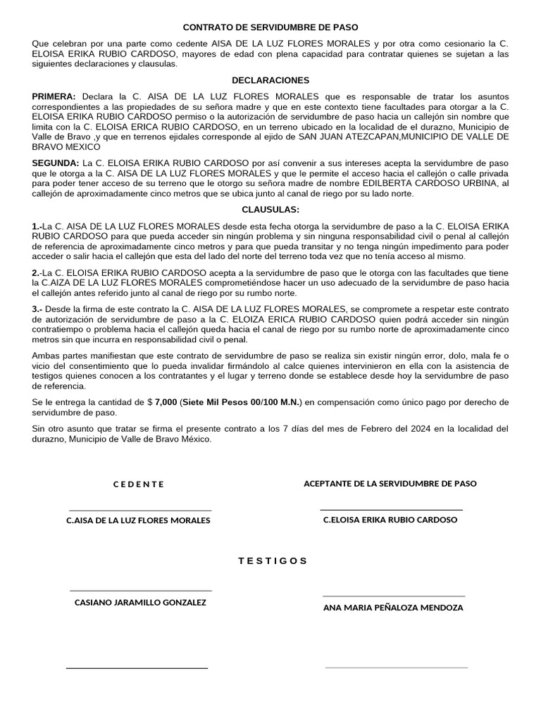 Contrato de Servidumbre de Paso | PDF | Derecho