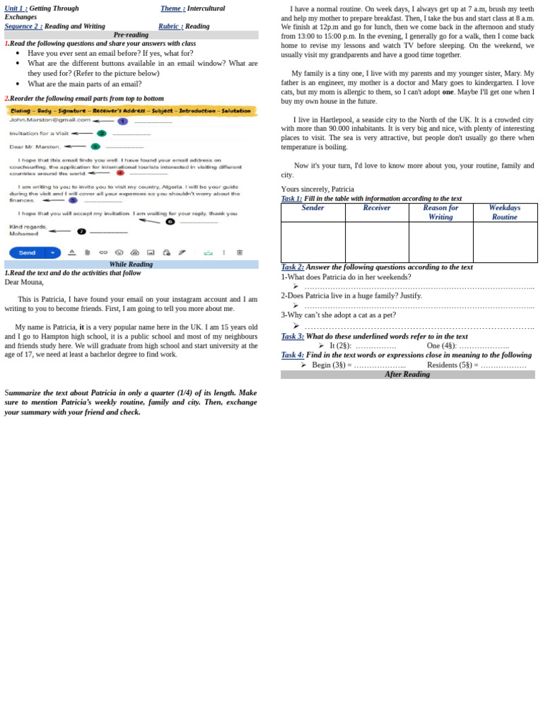 Reading and Writing Worksheet | PDF