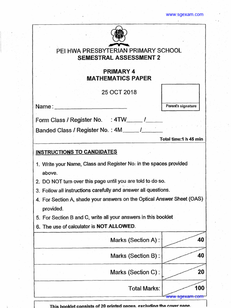2018-P4-Maths-SA2-Pei Hwa | PDF