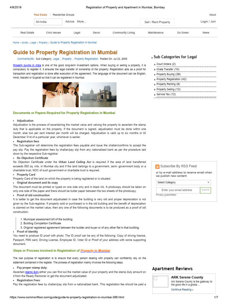 Registration of Property and Apartment in Mumbai, Bombay | PDF ...