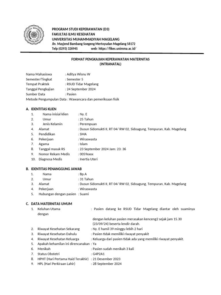 Askep Intranatal Adit | PDF