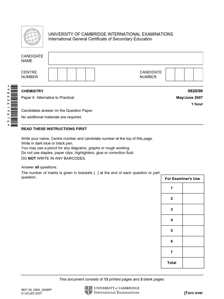 0620 s07 QP 6 | PDF